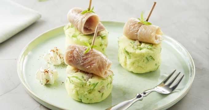 Bouchées de purée de Ratte du Touquet à l'anguille fumée